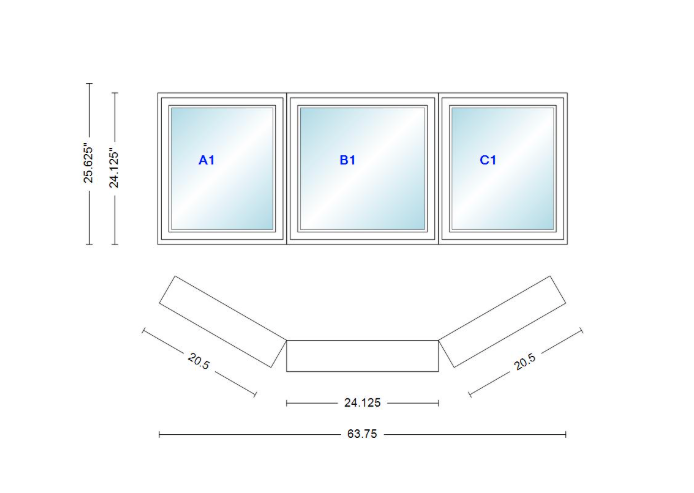 Andersen 400 Series Casement Bay Window Left-Stationary-Right 63 3/4 ...