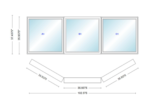 Andersen 400 Series Casement Bay Window Left-Stationary-Right 102 3/8 ...
