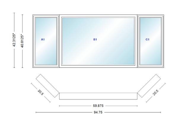Andersen 400 Series Casement Bay Window Left-Stationary-Right 94 3/4 ...
