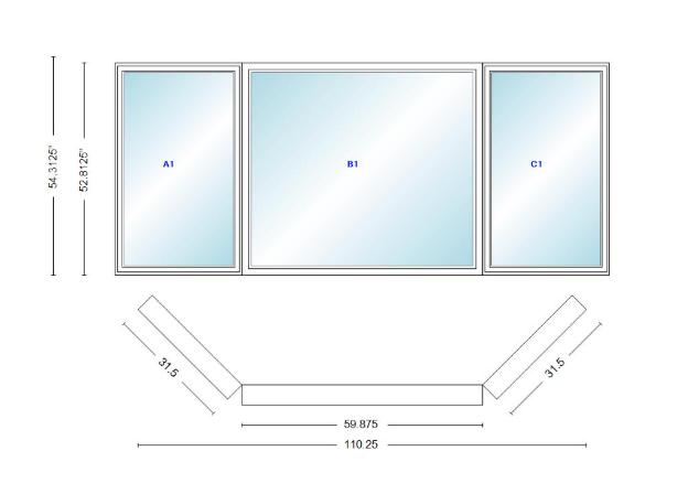 Andersen 400 Series Casement Bay Window Left-Stationary-Right 110 1/4 ...