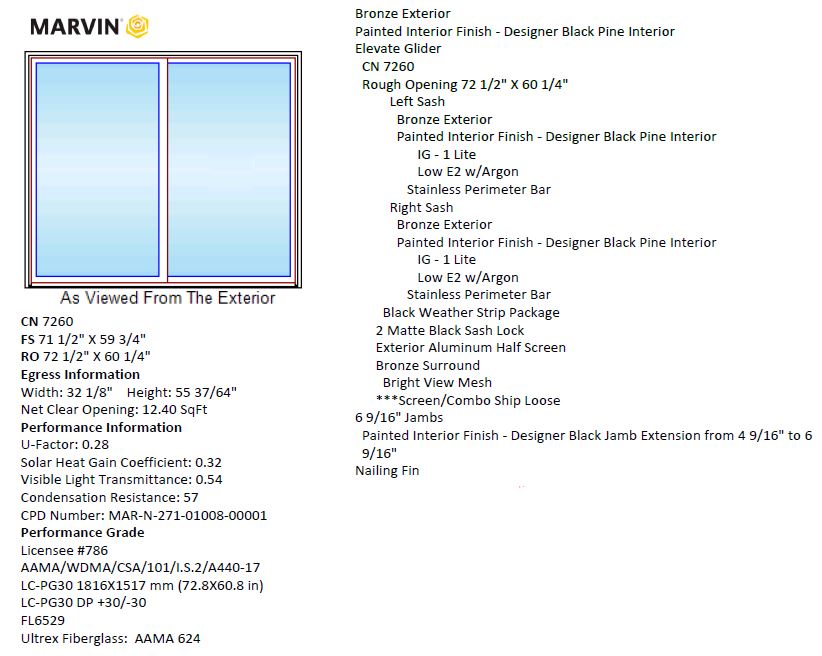 MARVIN IN STOCK Elevate Glider Window CN7260 Frame Size: 71.5" X 59.75 ...