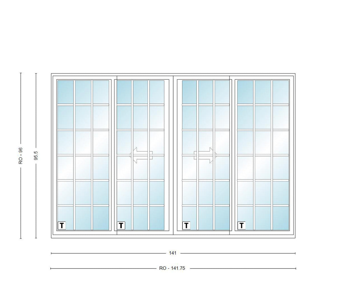 ANDERSEN NLGD12080-4 200 Series Narroline 141" X 95-1/2" Sliding/Glidi ...