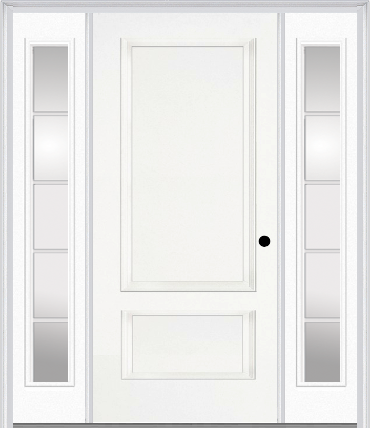 MMI 2 Panel 3'0" X 6'8" Fiberglass Smooth Exterior Prehung Door With 2 ...