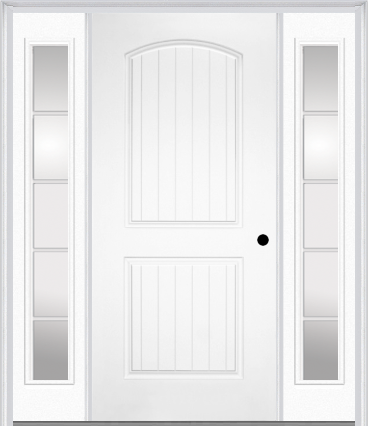 MMI 2 Panel Arch Planked 3'0" X 6'8" Fiberglass Smooth Exterior Prehun ...